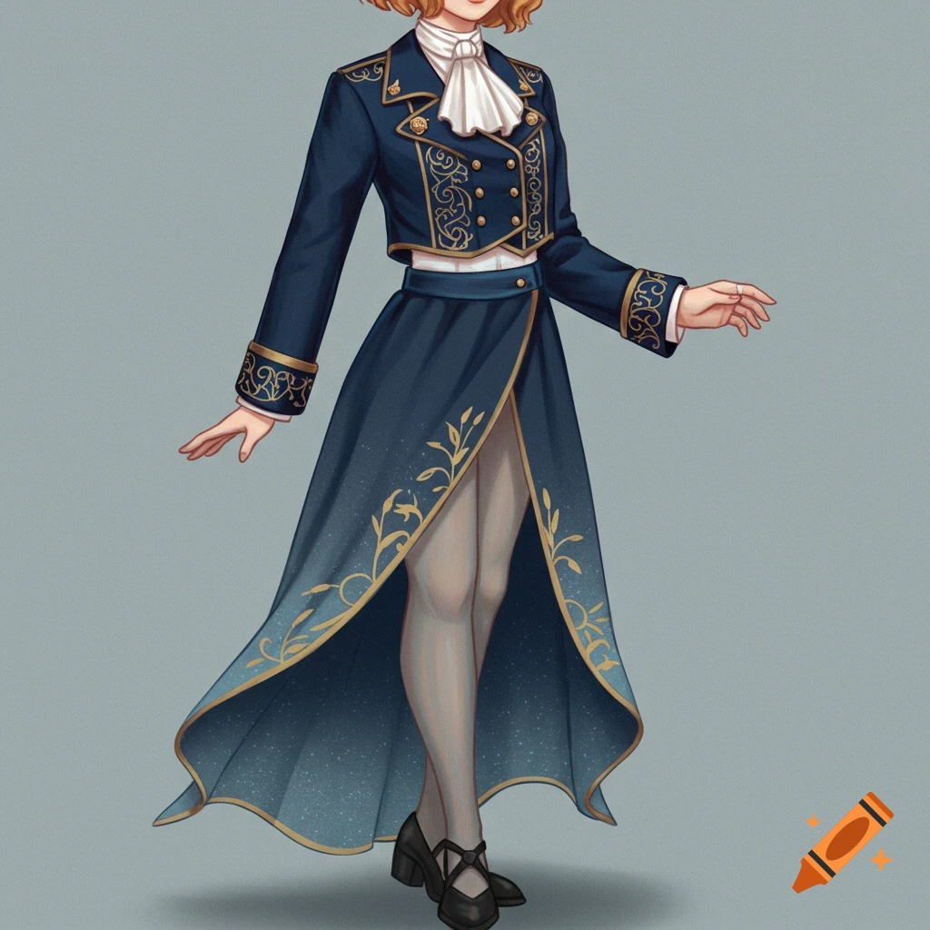 Neuvillette-inspired two-piece female outfit on Craiyon