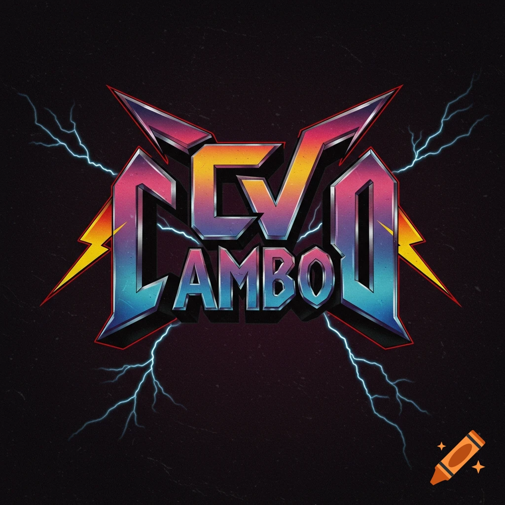 80s metal band logo with lightning and iridescent text 'CV Lambo' on ...