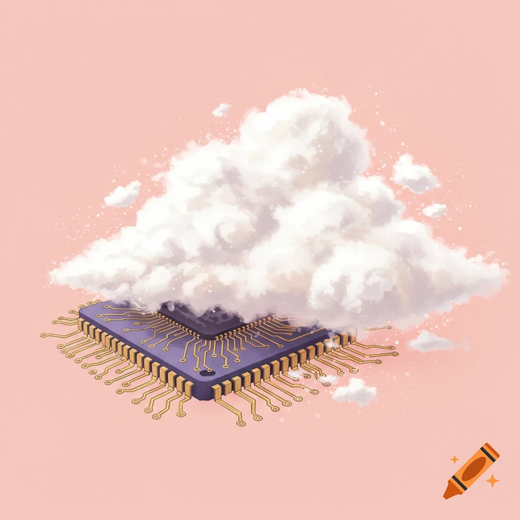 Computer chip transforming into a cloud on Craiyon