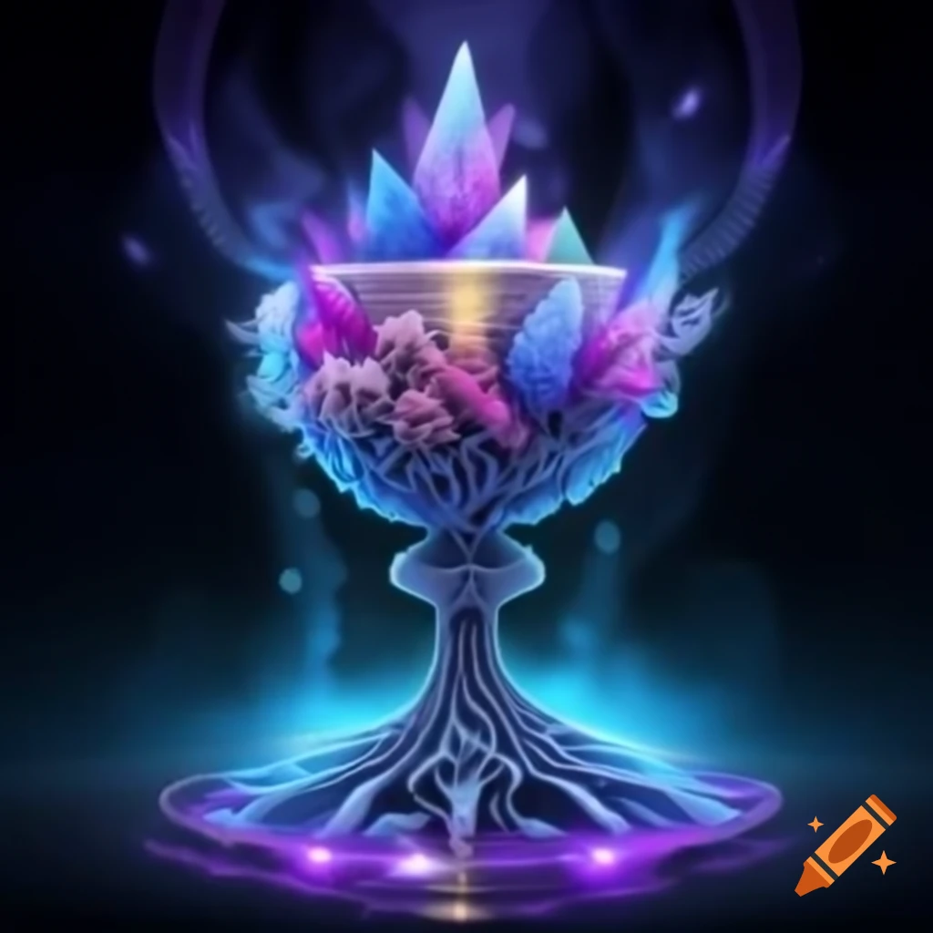 Intricate silver chalice amulet featuring tree of life design with blue ...