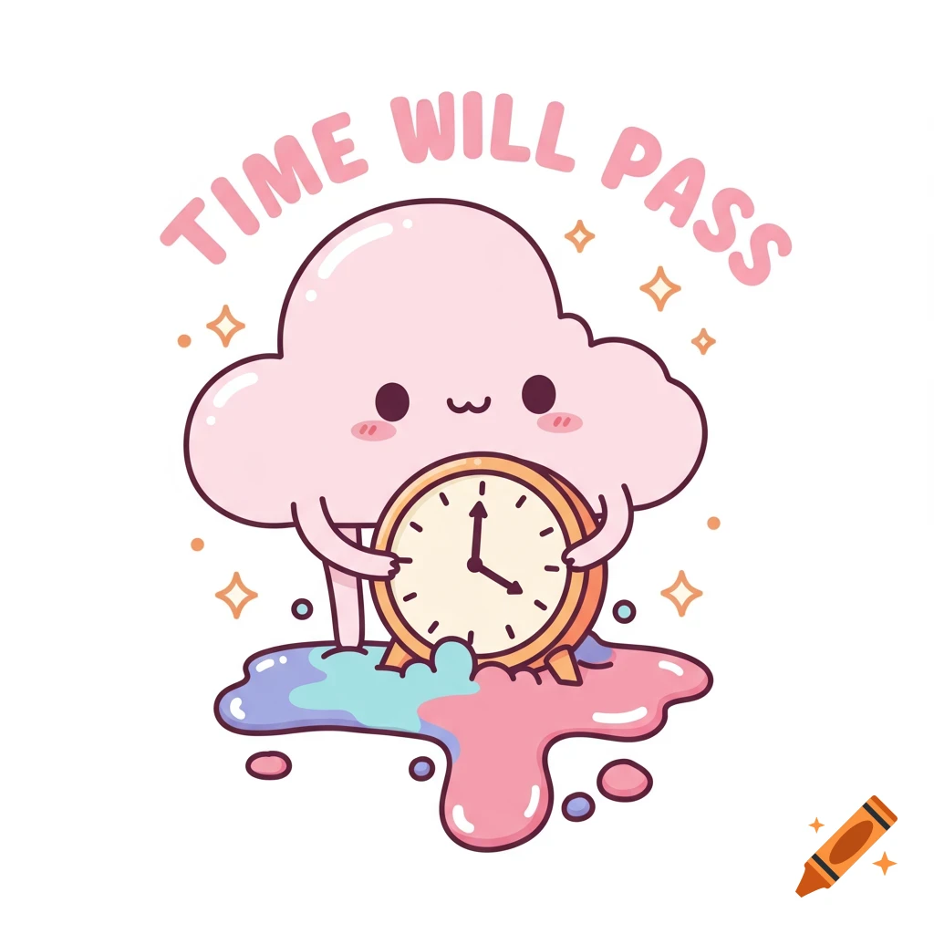 Cute sticker with the text 'the time will pass anyways' on Craiyon