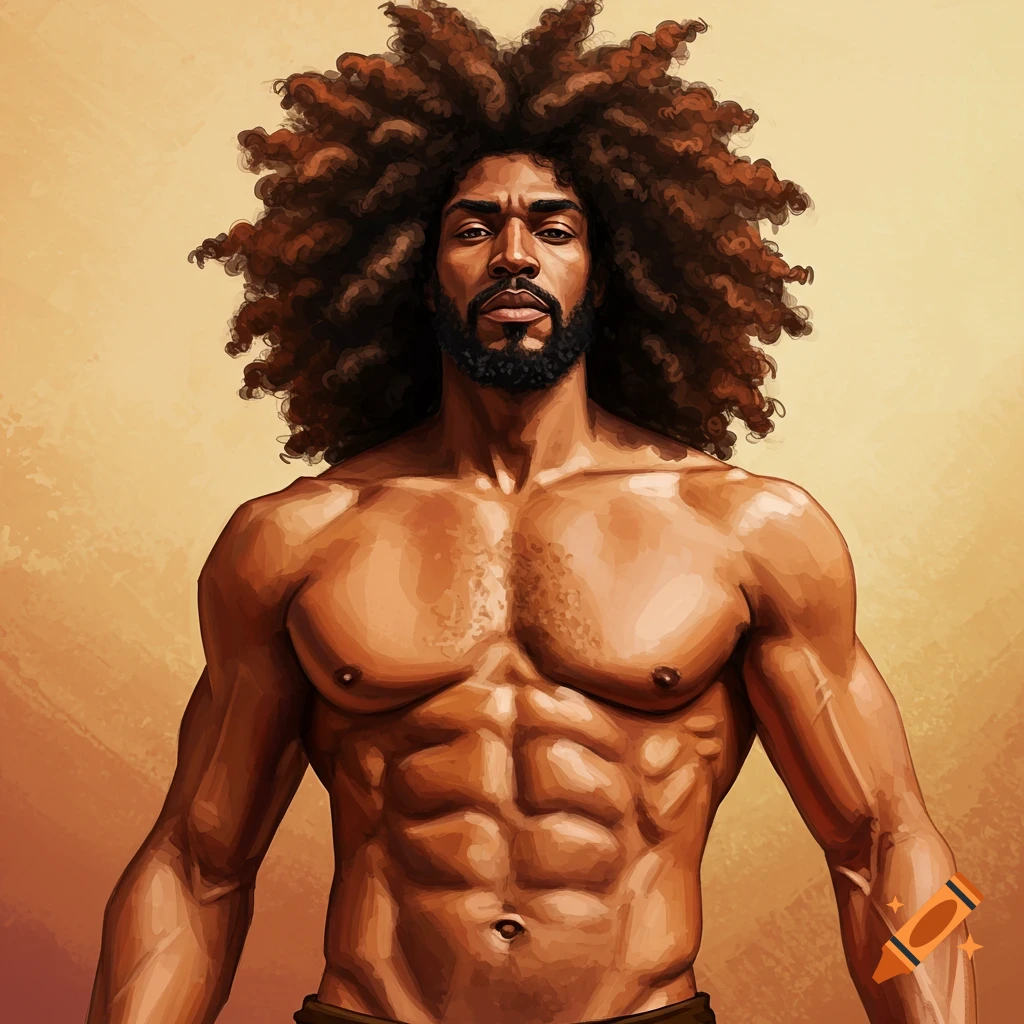 A strong man with majestic curly hair. on Craiyon