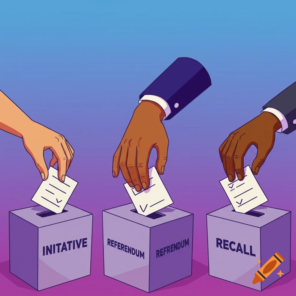 Hands casting ballots for Initiative, Referendum, and Recall on Craiyon