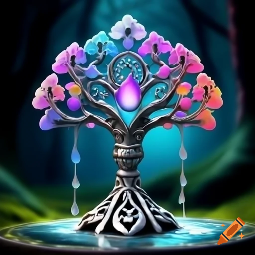 Celtic silver amulet featuring tree of life with blue and white colors ...