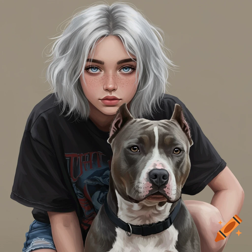 Teen girl and pit bull look-alikes on Craiyon