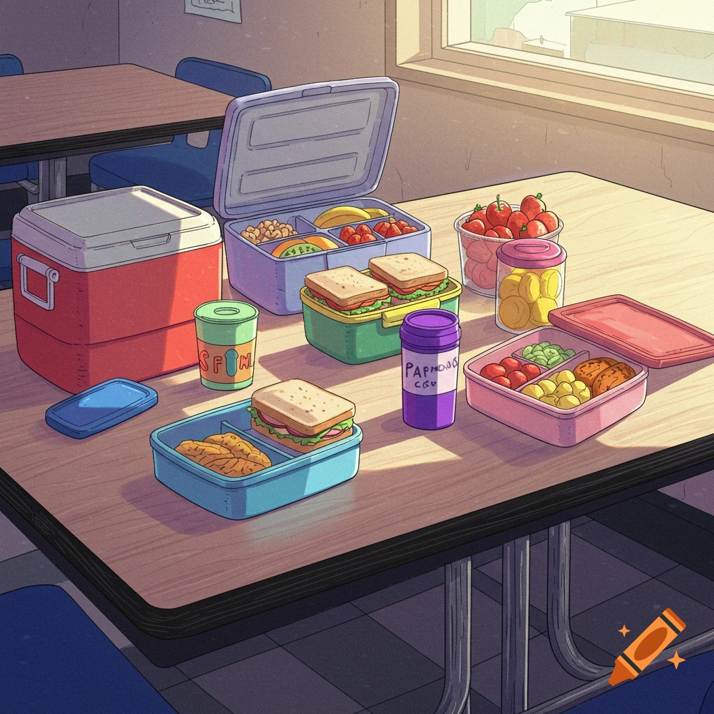 Lunch table without a cooler on Craiyon