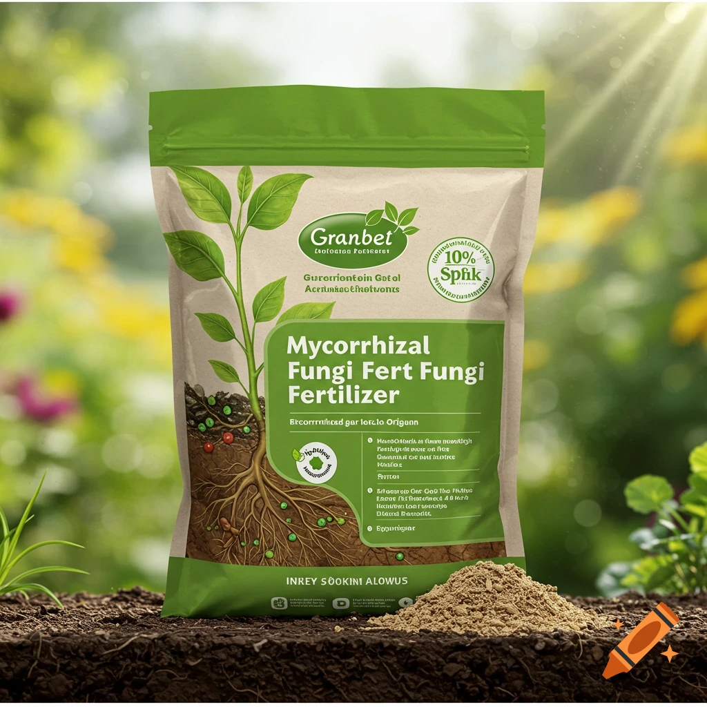 Fertilizer with Mycorrhizal Fungi promoting plant growth on Craiyon