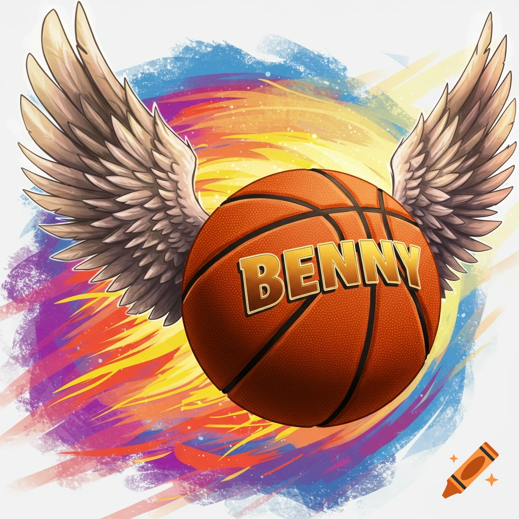 Basketball with wings, name Benny on Craiyon