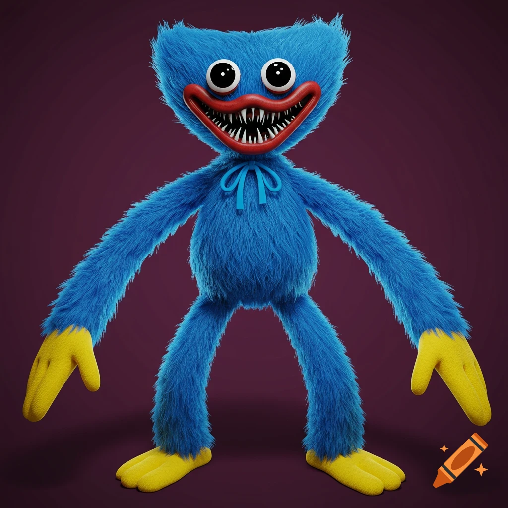 Character with blue fur, elongated limbs, and sharp teeth, styled ...