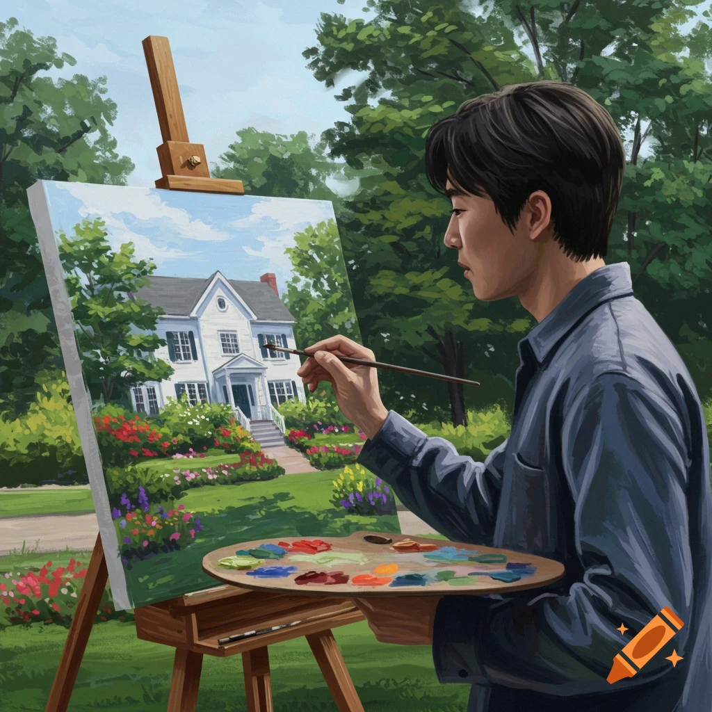 Person painting a white house on Craiyon