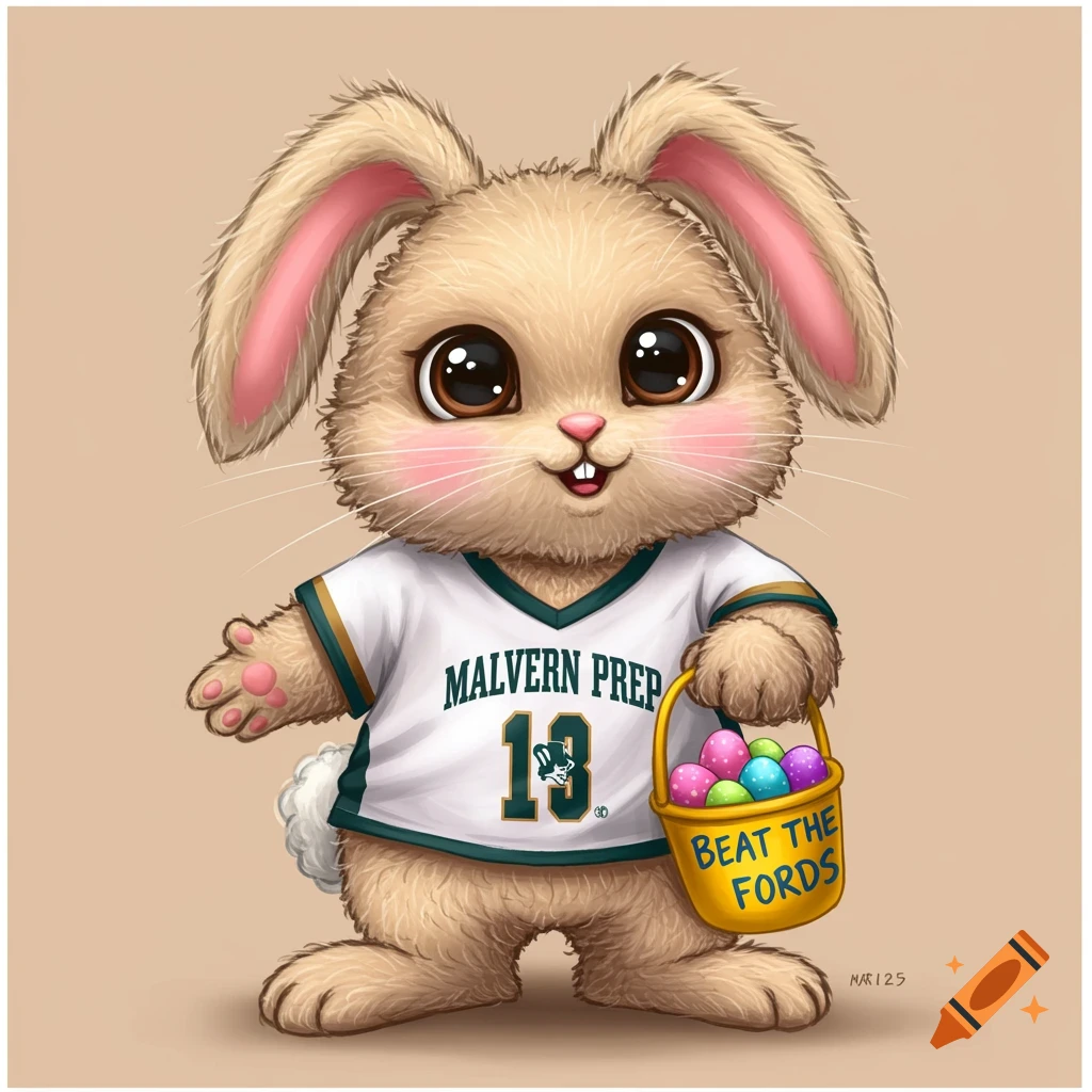 Easter bunny in Malvern Prep lacrosse jersey holding Easter basket on ...