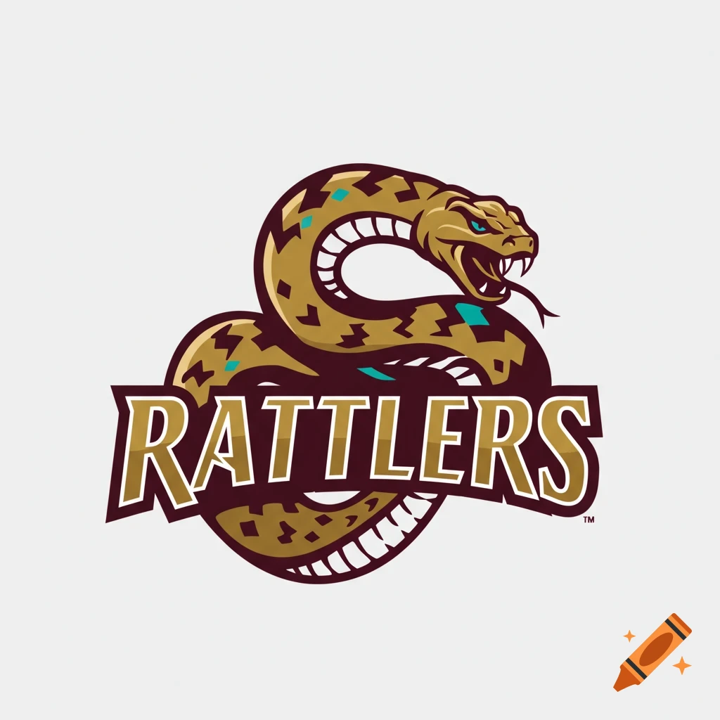 Rattlers football logo with snake, maroon, gold, and turquoise on Craiyon