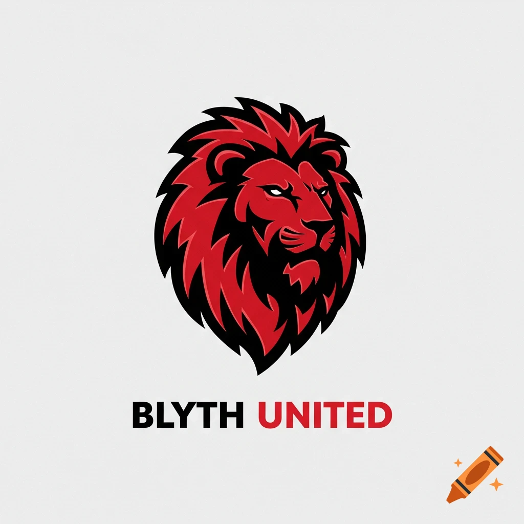 Red and black lion head logo with text Blyth United below. on Craiyon