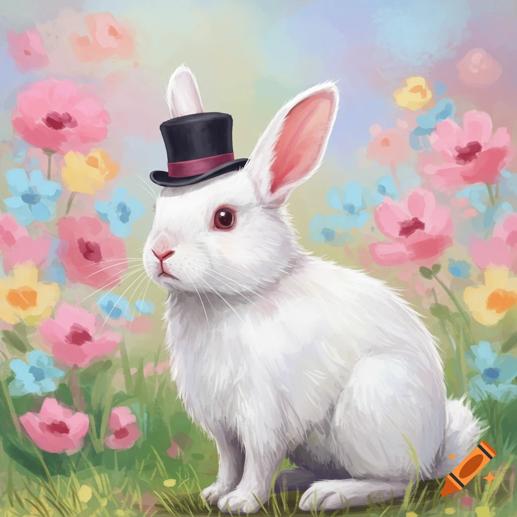 Rabbit wearing a top hat drawing on Craiyon