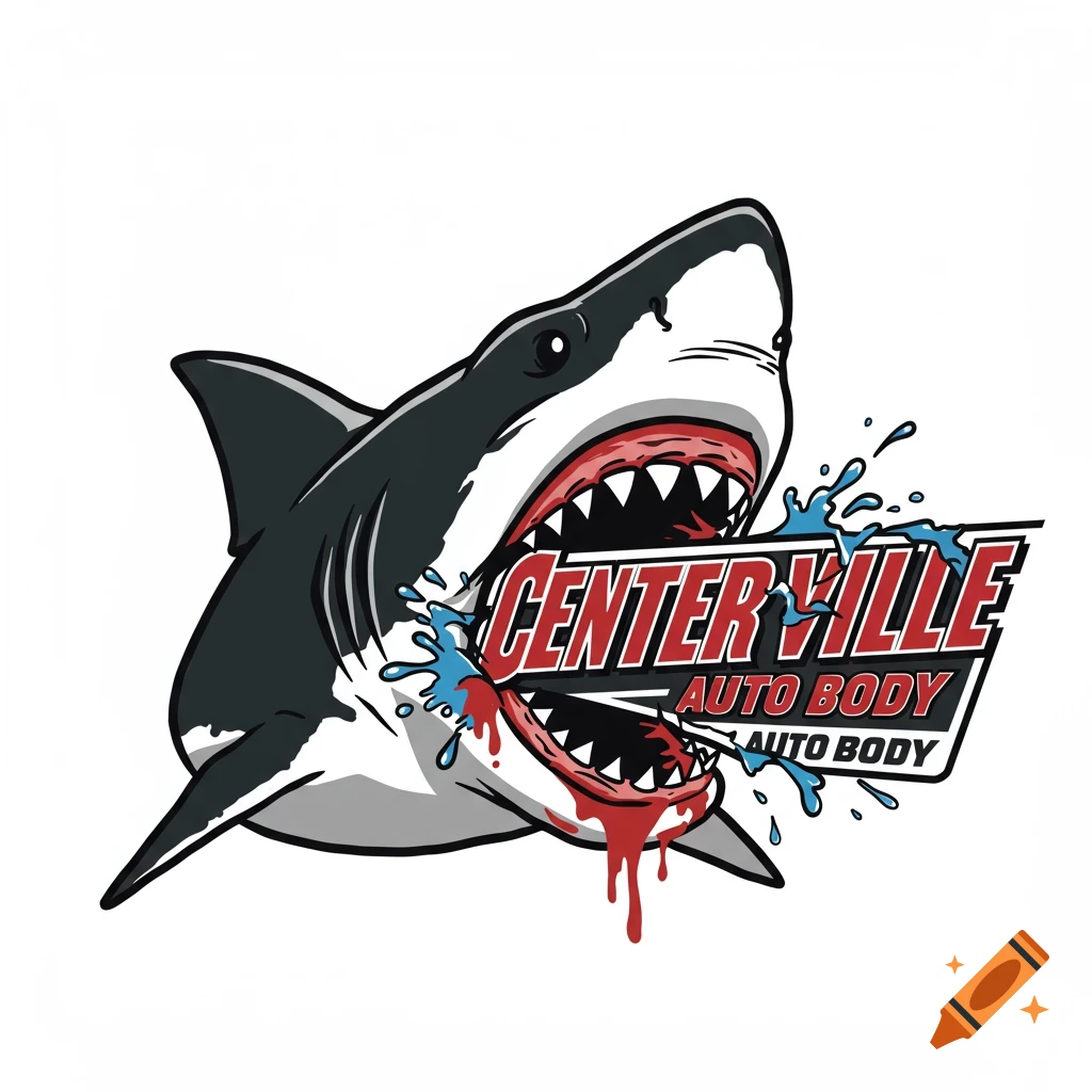 Centerville Auto Body logo being eaten by a shark on Craiyon