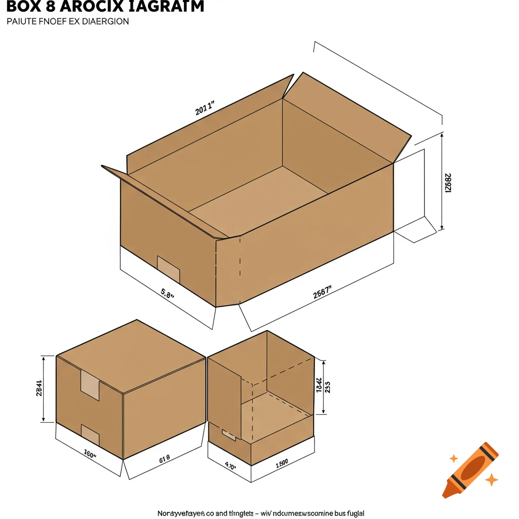 Flattened box carton diagram with measurements on Craiyon