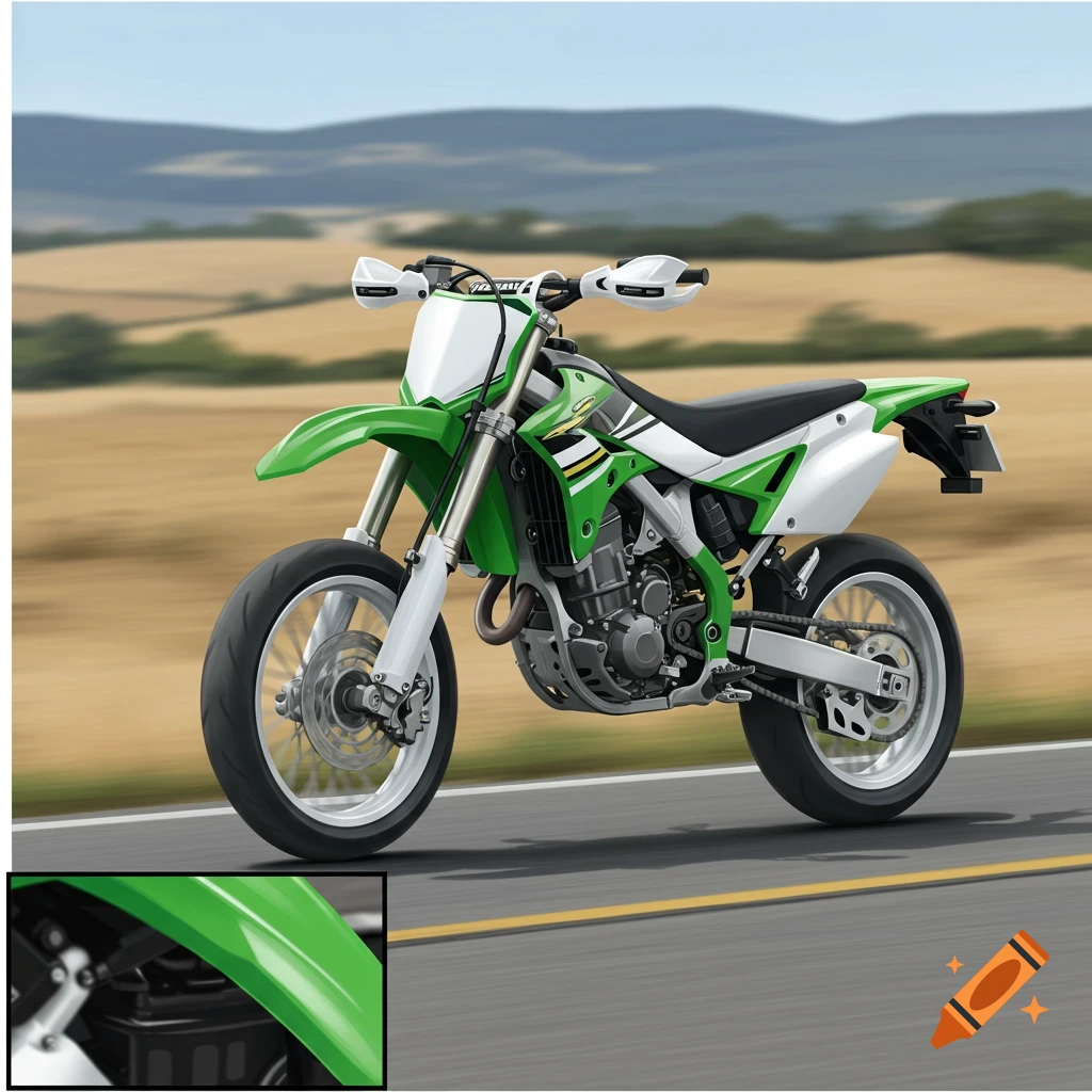 Kawasaki supermoto with white wheels on Craiyon
