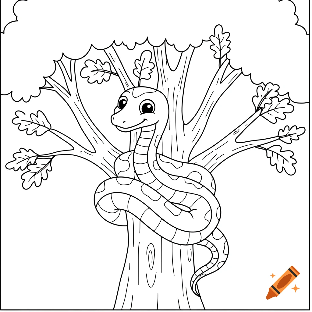Serpent in a tree coloring page on Craiyon