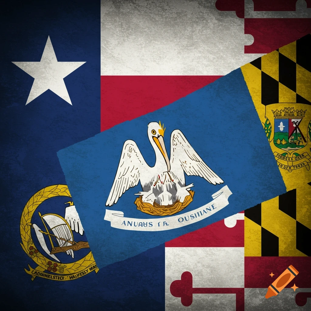 Mixture of US Civil War flags from Texas, Louisiana, and Maryland on ...