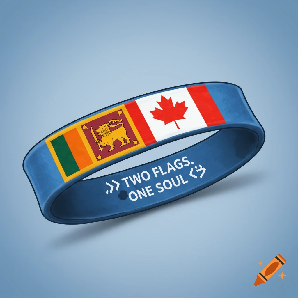 A blue rubber wristband displaying the Sri Lankan flag, the Canadian ...