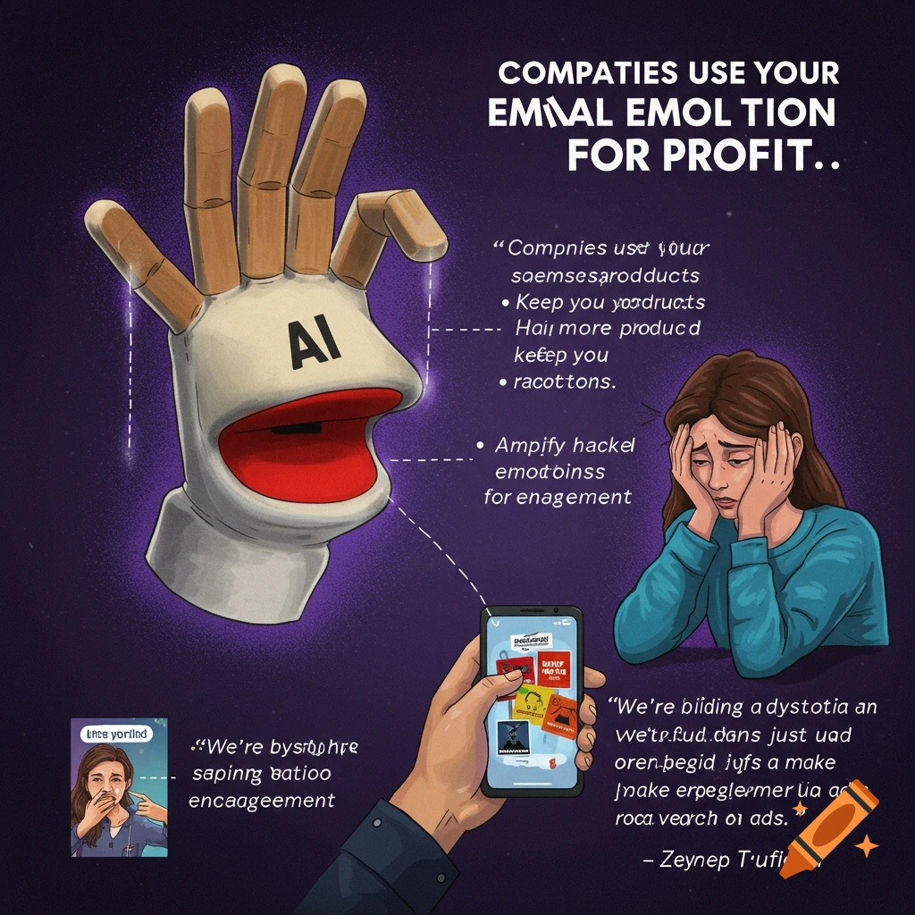 AI puppet hand manipulating human emotions, targeted ads on phone on ...