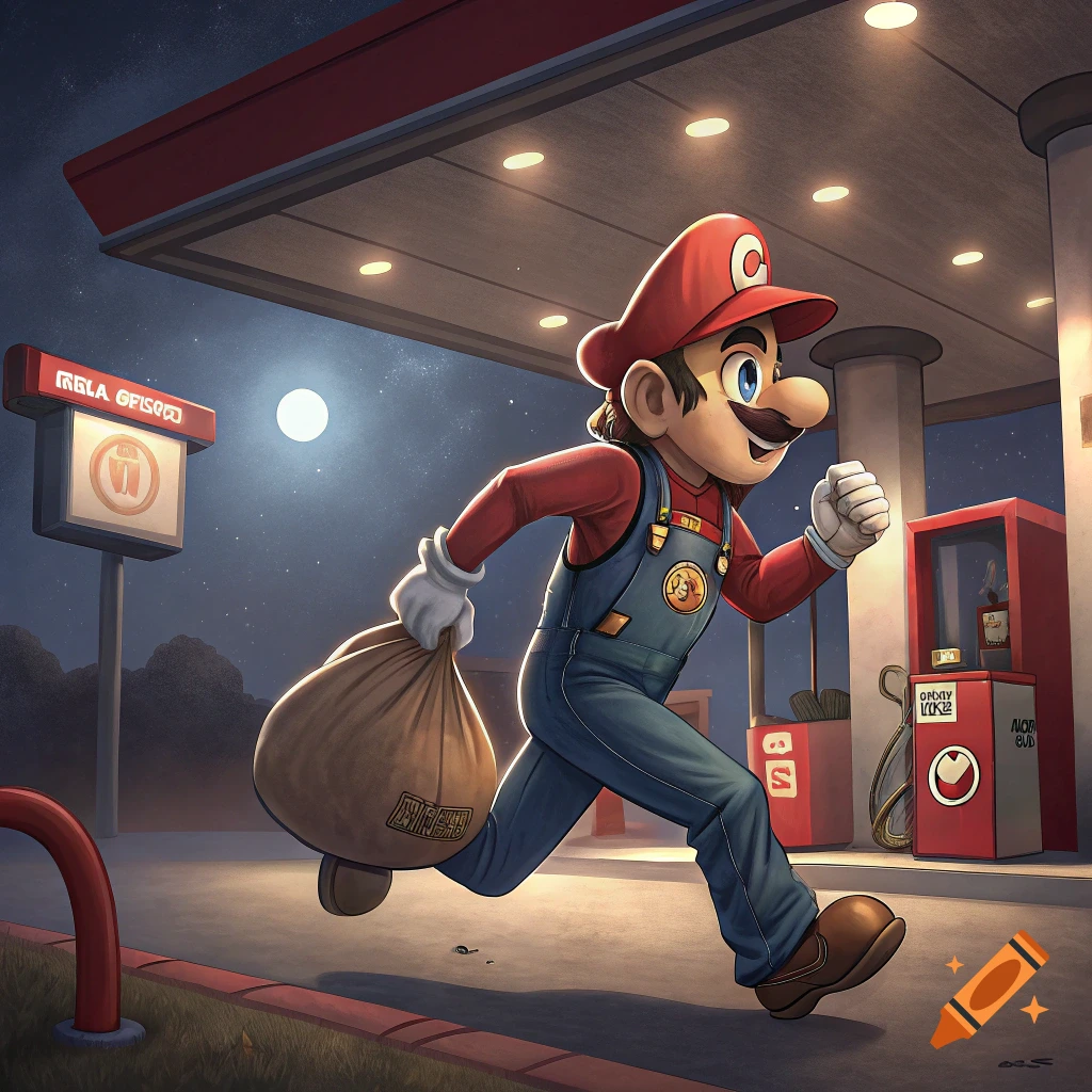 Mario and Link leap for a basketball shot on an outdoor court with city ...