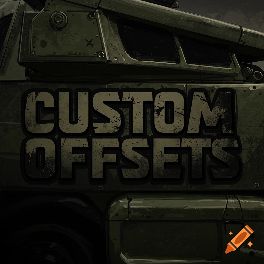 Custom Offsets in military-style font with black, green, and tan colors ...