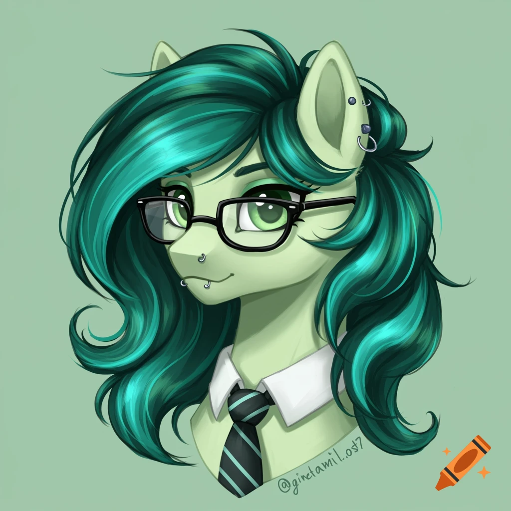 Light green Pegasus pony with wolf cut hairstyle and glasses in My ...