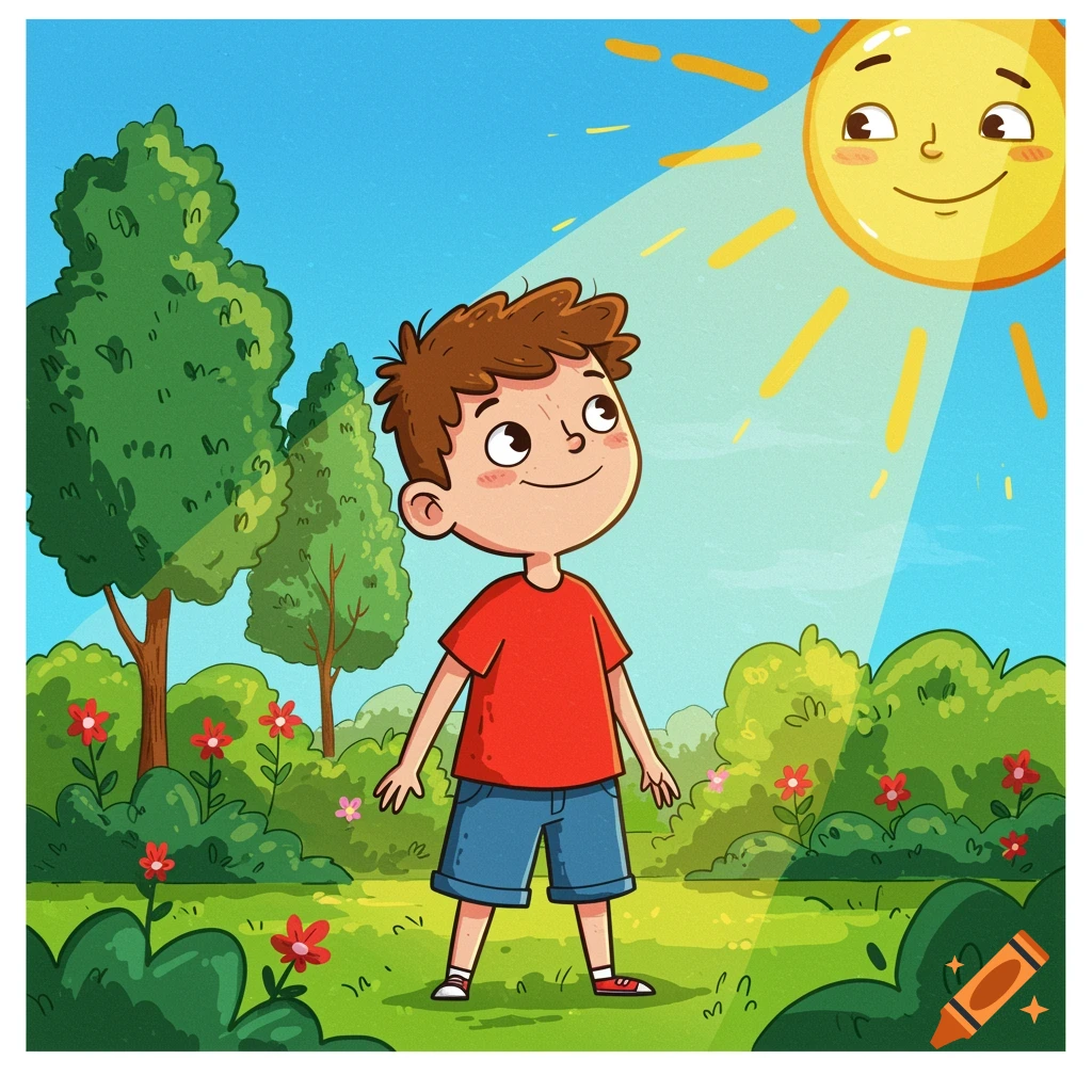 Cartoon boy tanning in the sun on Craiyon