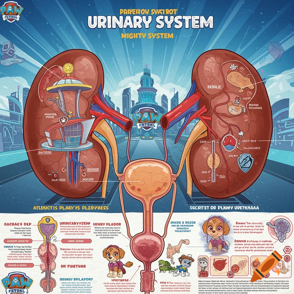Paw Patrol educational poster illustrating the human urinary system. on ...