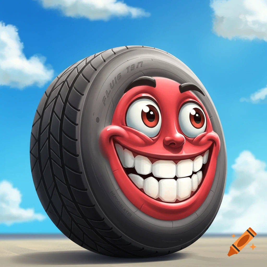 A cartoon tire mascot with marshmallow-like lumps, arms, and legs ...
