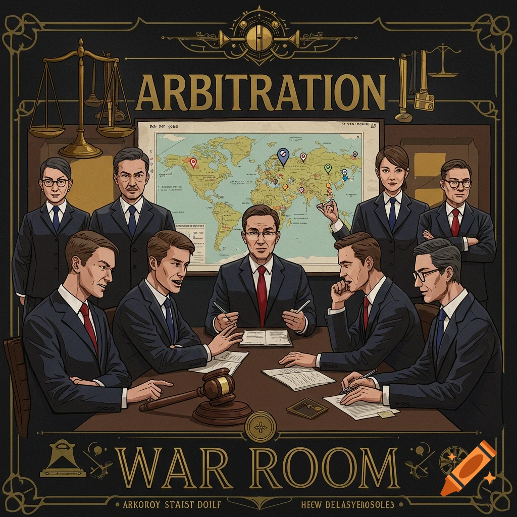 Arbitration War Room poster with lawyers and legal themes on Craiyon