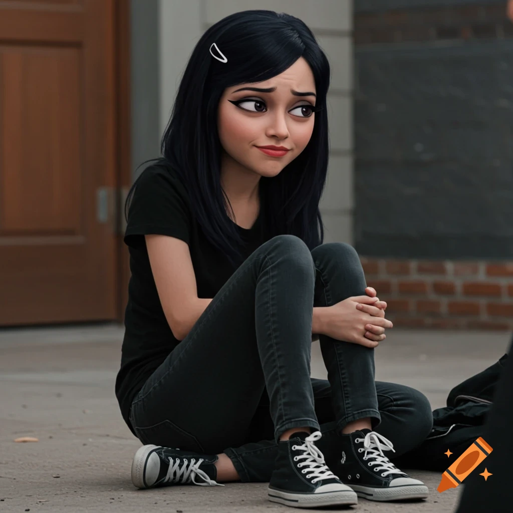 A realistic animation style image of a sad or thoughtful young woman ...