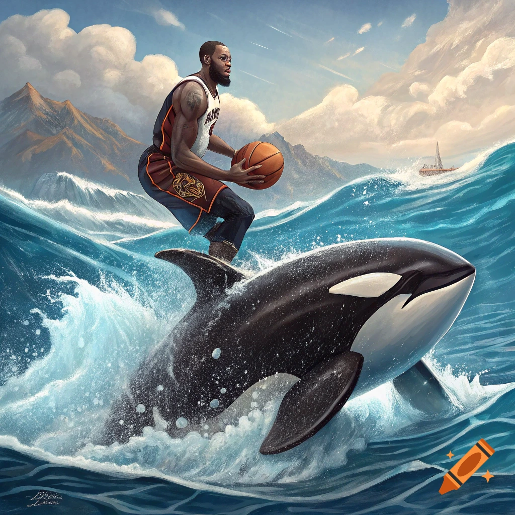 LeBron James riding an orca on Craiyon
