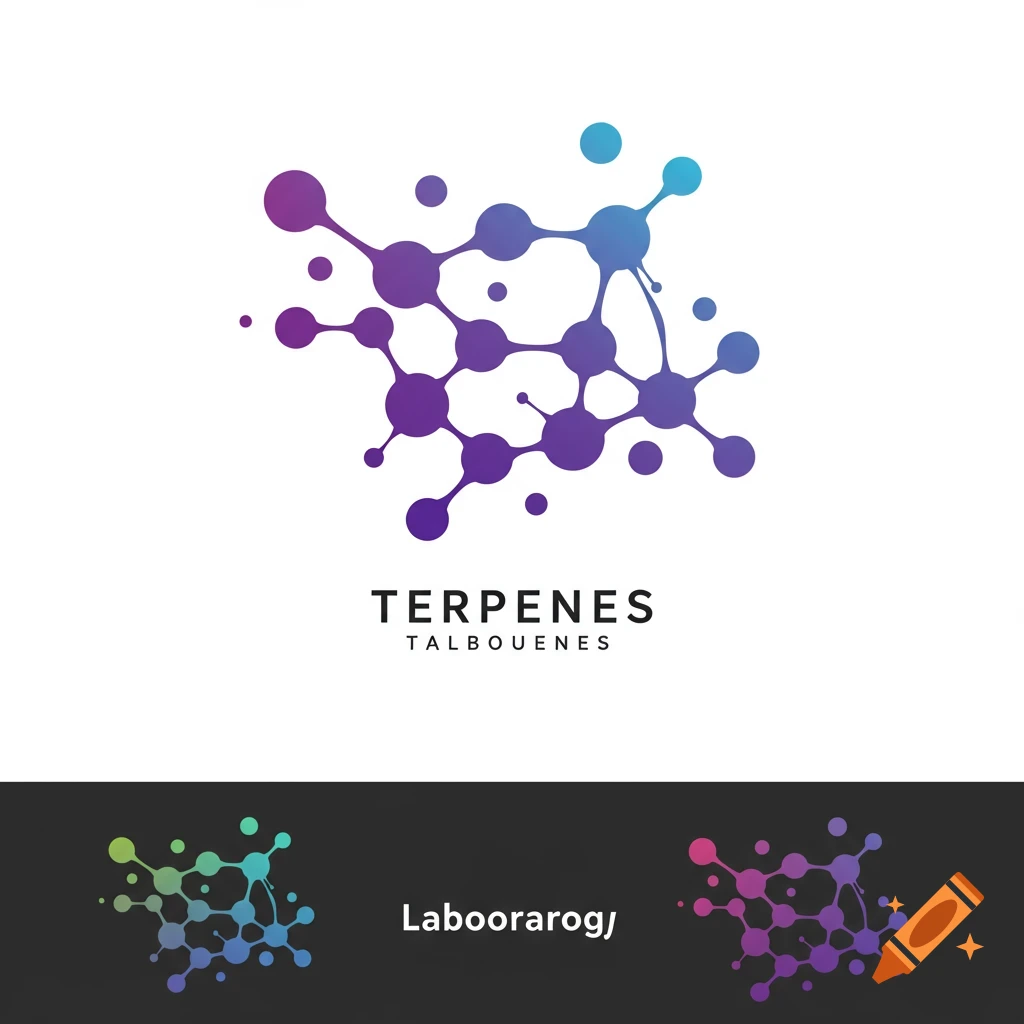 Chemistry logo with laboratory equipment and terpene molecules on Craiyon
