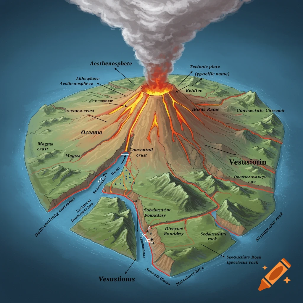 Scientific diagram of Mount Vesuvius with tectonic plates and ...