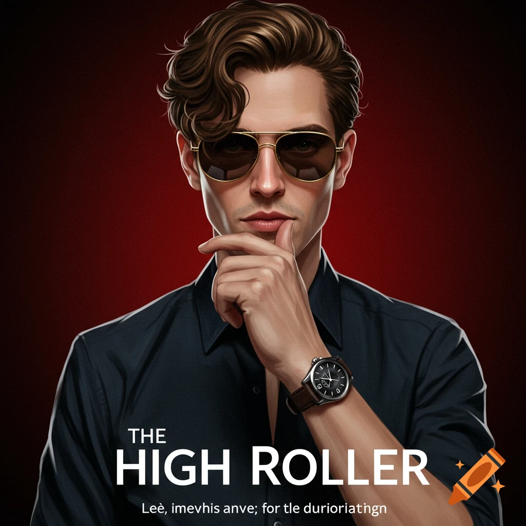 A stylish man in sunglasses and a dark shirt with a watch, with text ...