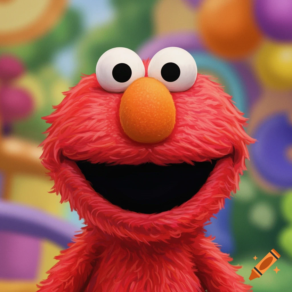 Elmo waves in a field of colorful flowers during a bright sunrise. on ...