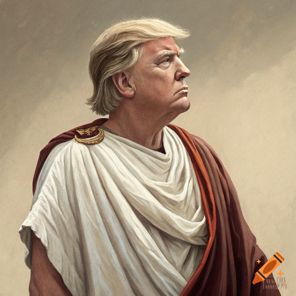 Portrait of Donald Trump wearing a white bonnet and red cape from The ...