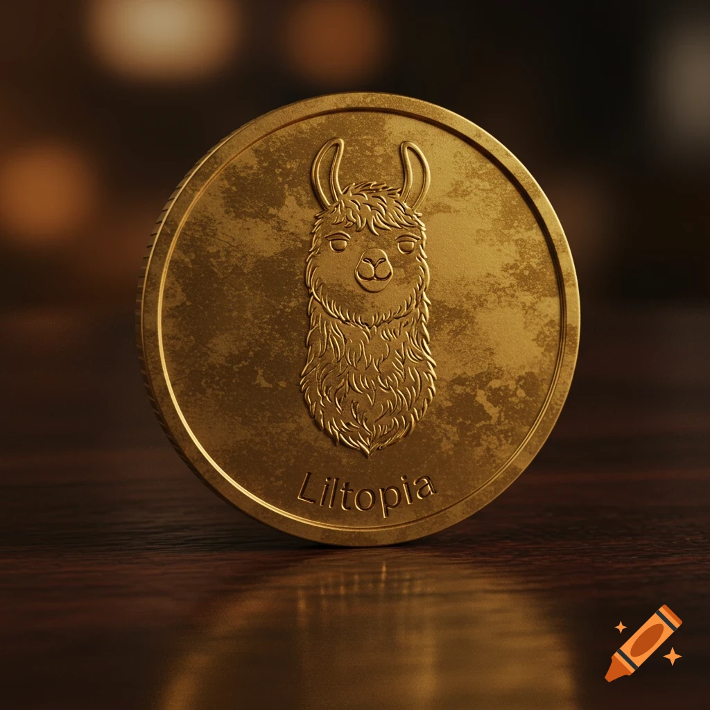 A detailed golden coin with a profile portrait, small figures, and ...