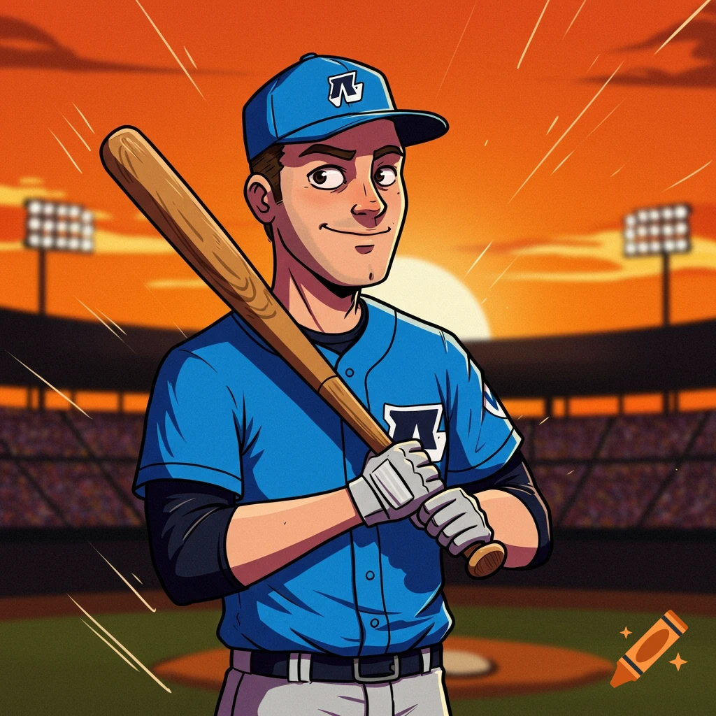 Cartoon illustration of a baseball player in a stadium lifting Perry ...