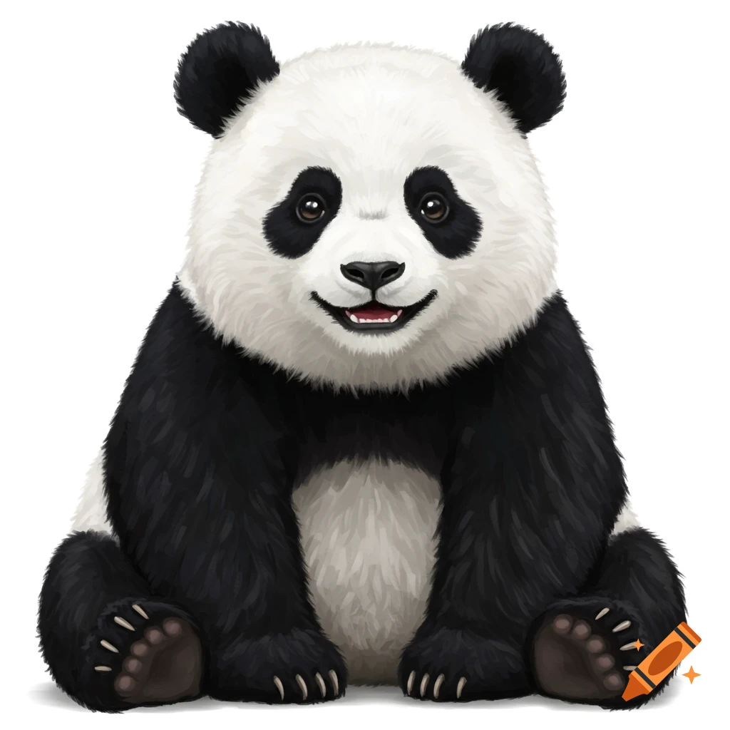 A cute panda sits against a white background. on Craiyon