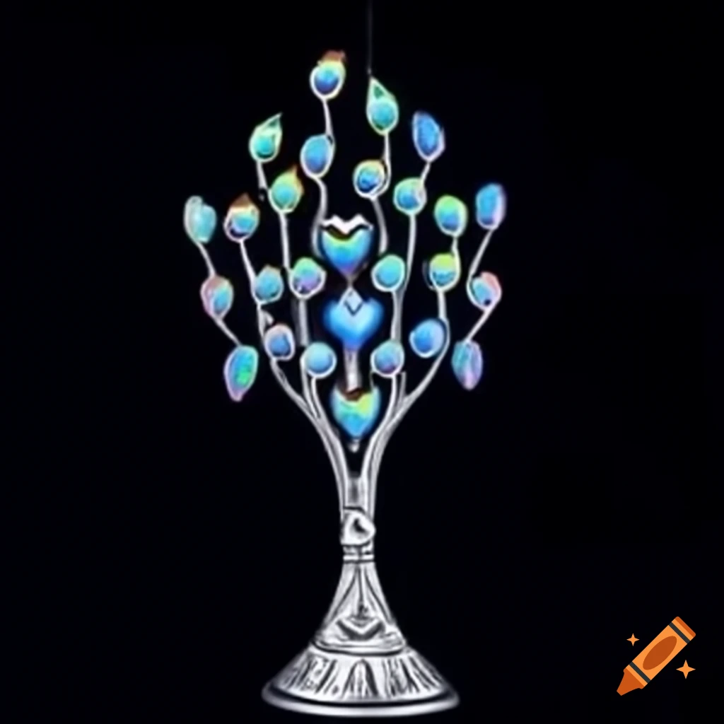 Intricate silver chalice amulet featuring tree of life design with blue ...