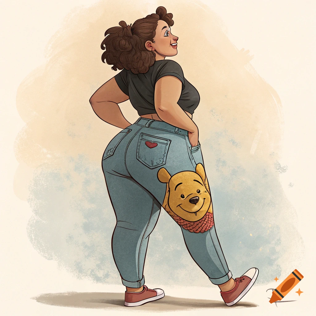 Fit woman with Winnie-the-Pooh design on pants on Craiyon