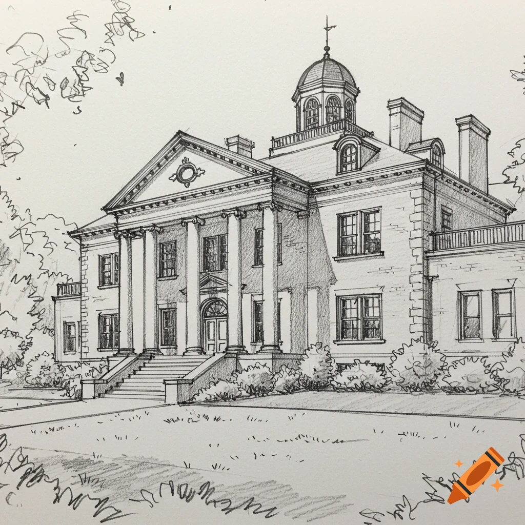 Pencil sketch of an ancient Greek temple with columns, steps, and a ...