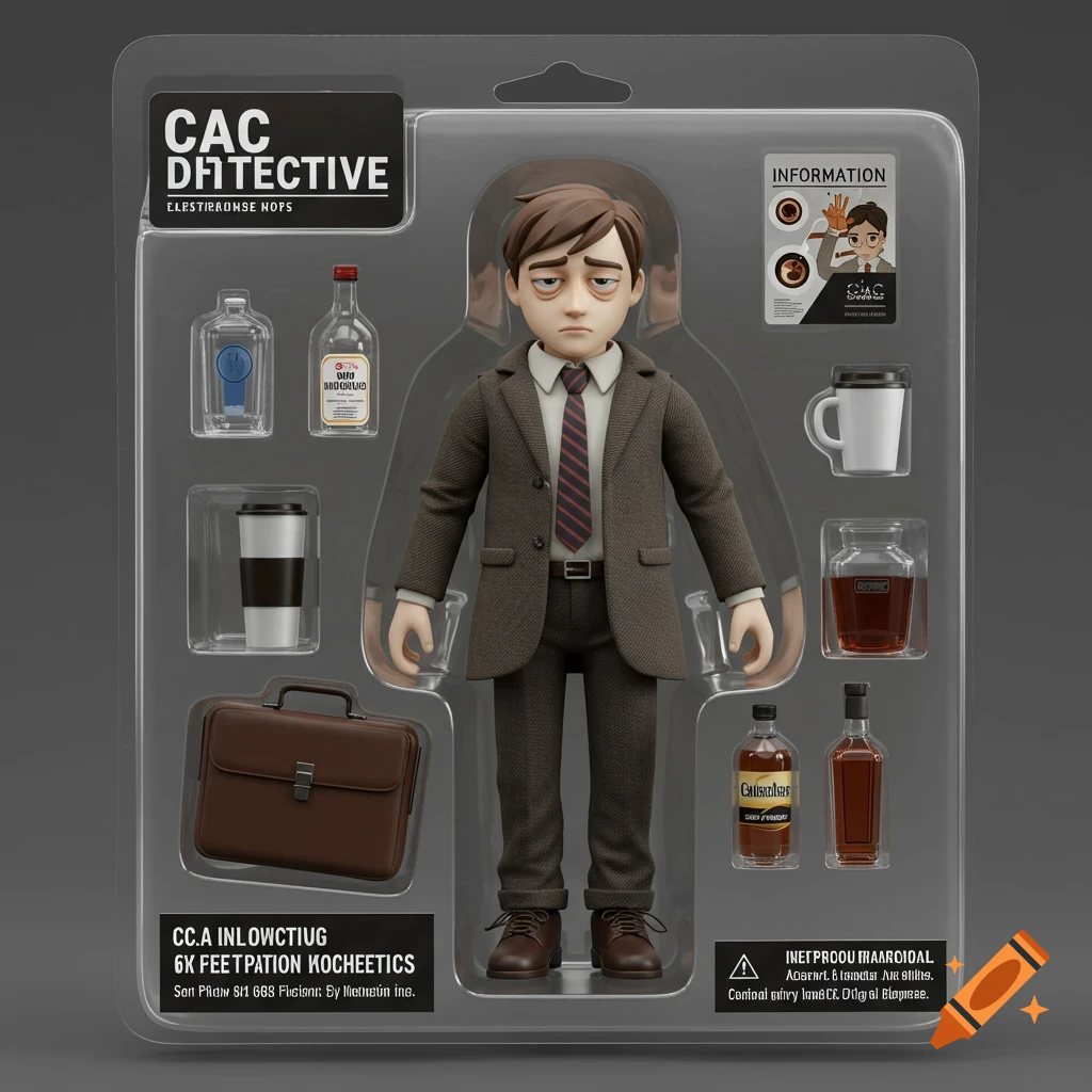 CAC Detective action figure in blister packaging on Craiyon