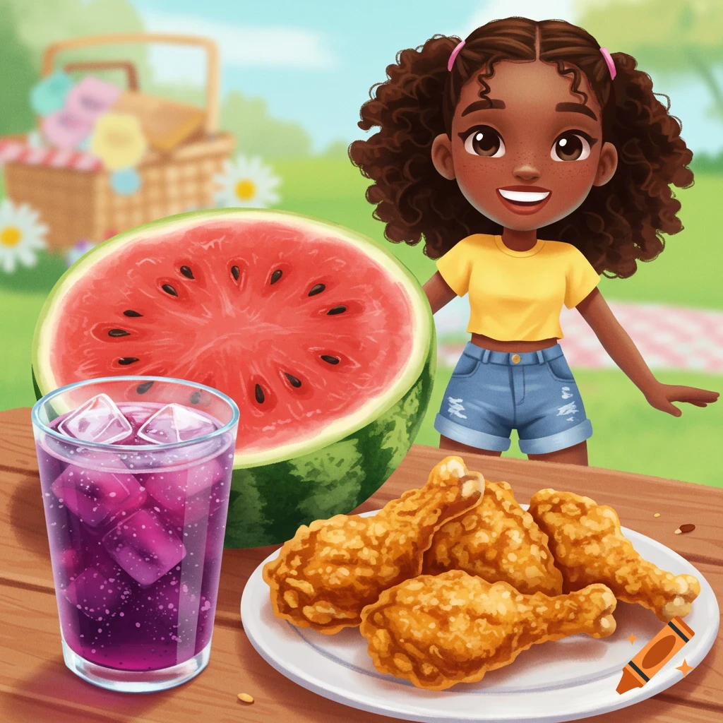 Black girl starter pack with watermelon, grape Kool-Aid, and chicken on ...