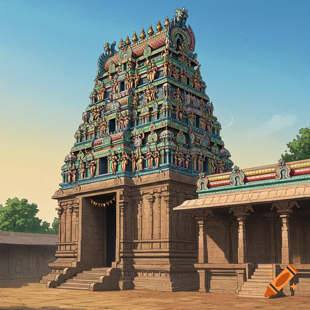A colorful Hindu temple with intricate architecture. on Craiyon