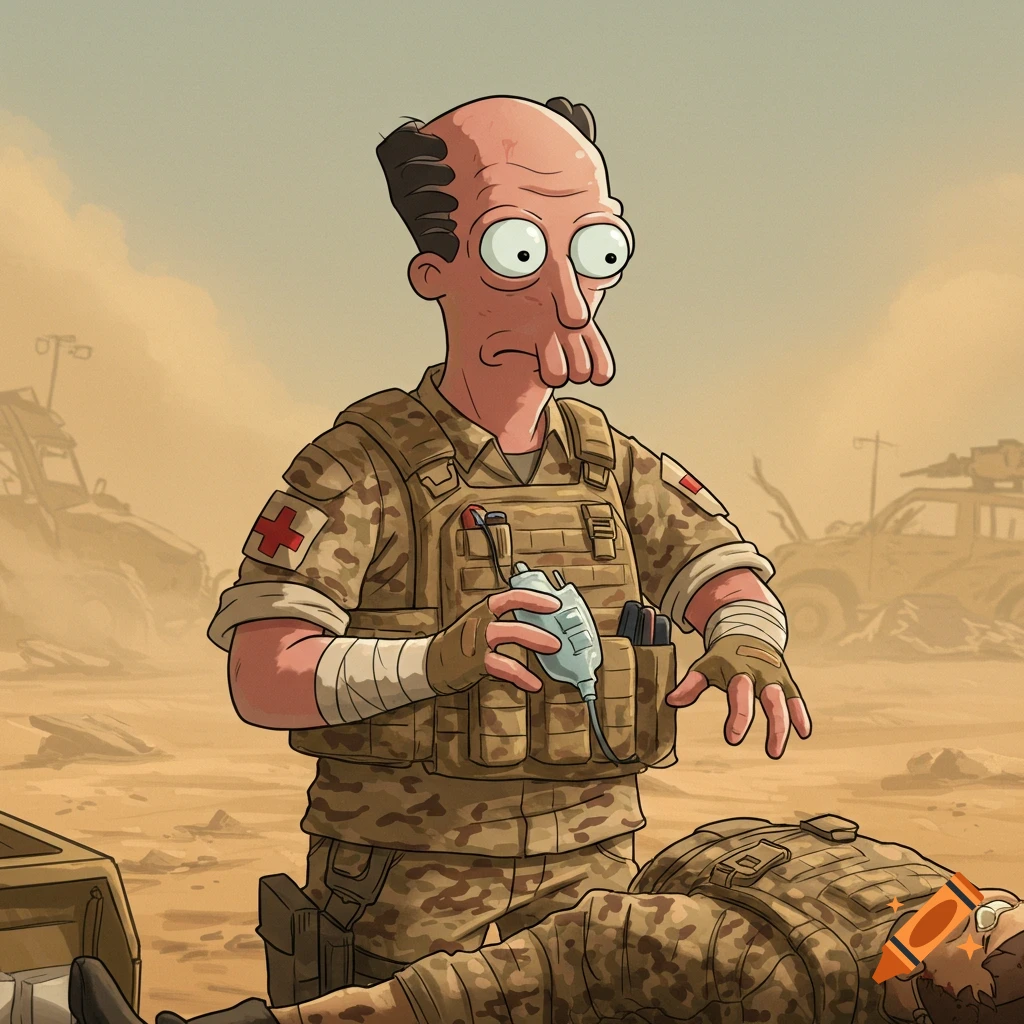 Cartoon depiction of Dr. Zoidberg as a combat medic tending to a ...
