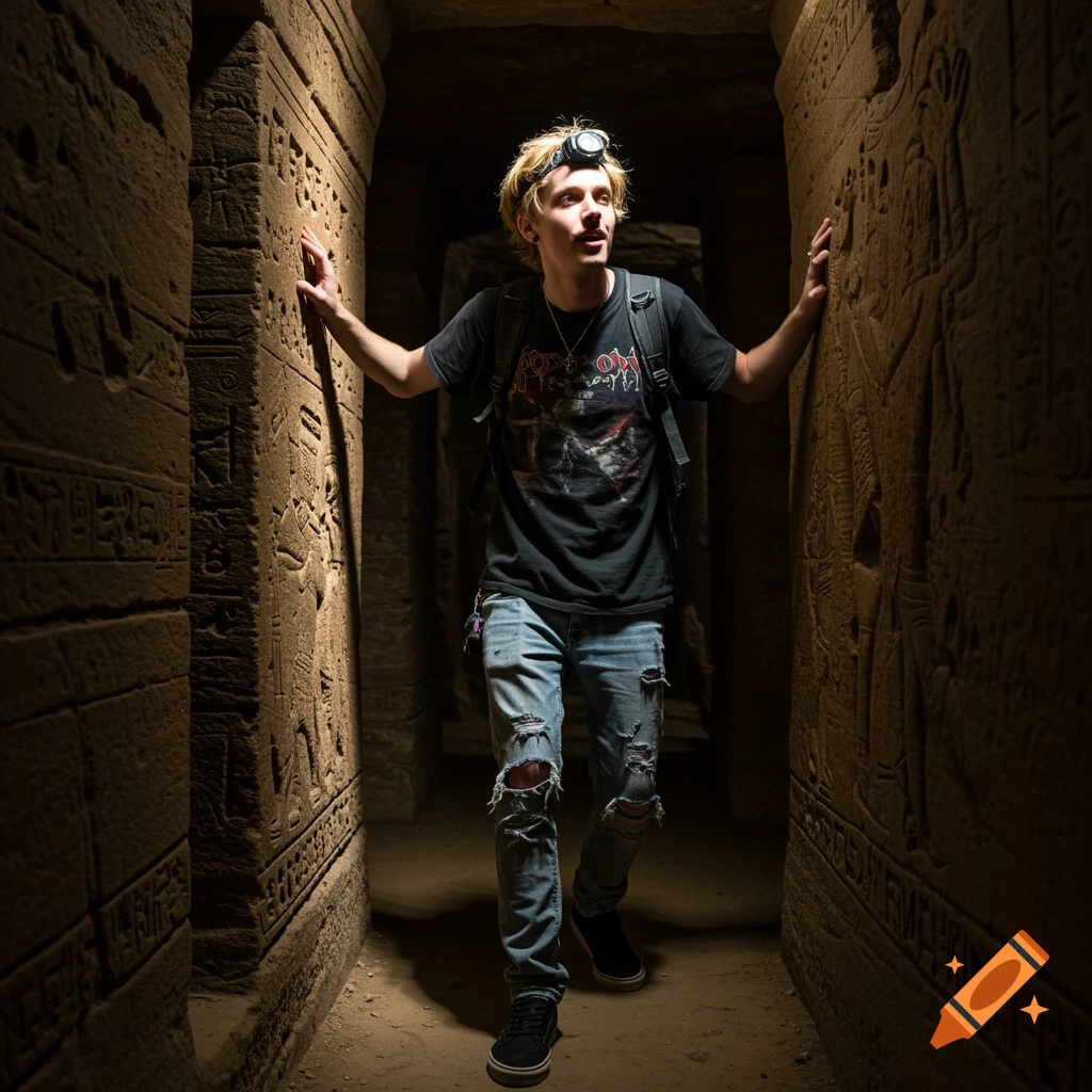 Young adult male archaeologist in anime style on Craiyon